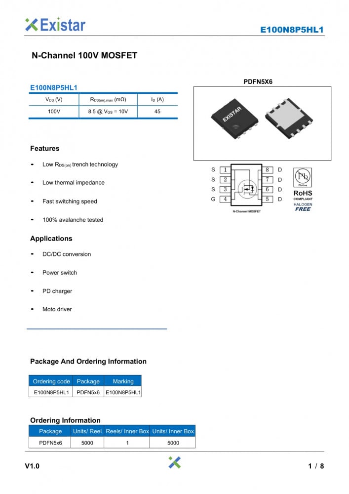 E100N8P5HL1 datasheet page 1