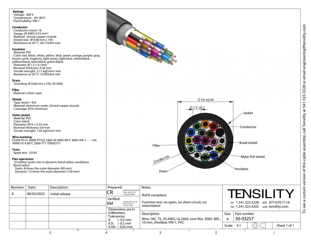 Tensility International 30-03257 cable product drawing