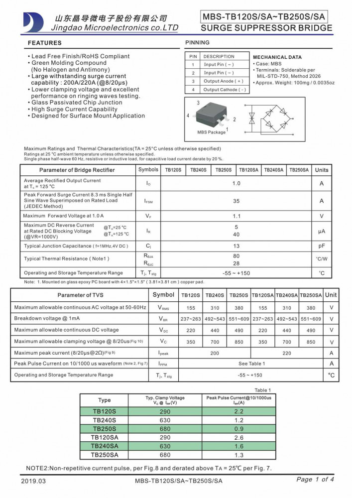TB240SA datasheet page 1
