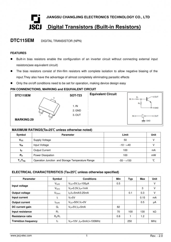 DTC115EM datasheet page 1