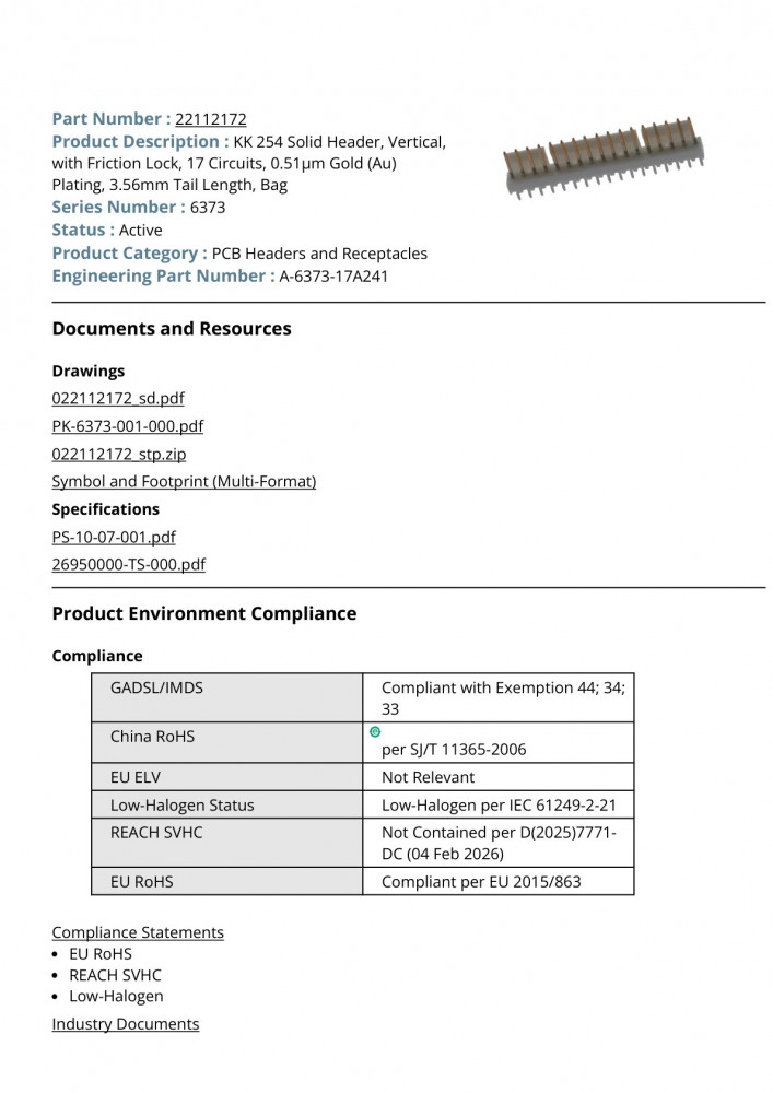 MOLEX 22112172 document preview, page 1