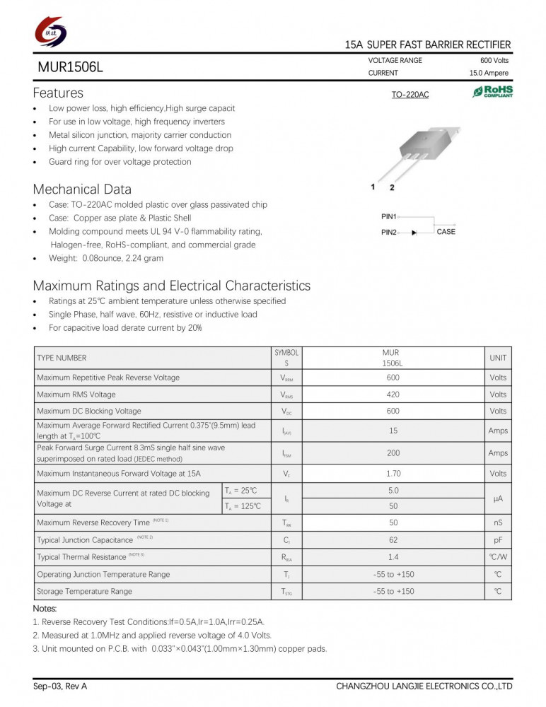 MUR1506L datasheet page 1