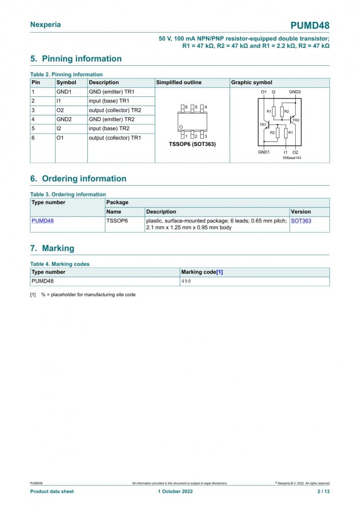 PUMD48 datasheet page 2