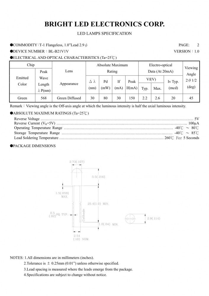 BL-B21V1V specification document, page 1