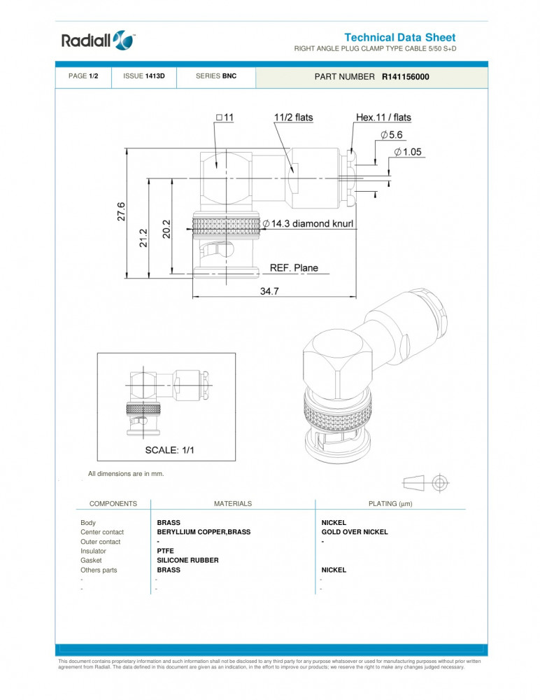 Radiall R141156000 BNC connector datasheet, page 1