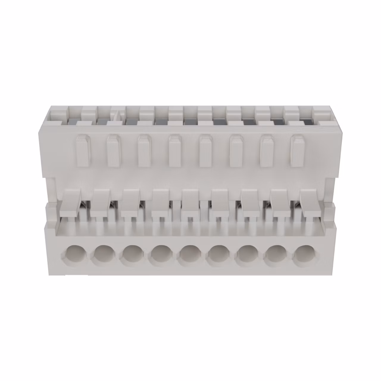 Appli-Mate RAST 2.5 IDT Housing, 2.50mm Pitch, Female, 9 Circuits, Beaded Terminal, Position Keys A & J Removed, Slotted Endwalls, Polarizing Rib Between Circuits 2 & 3 for sale