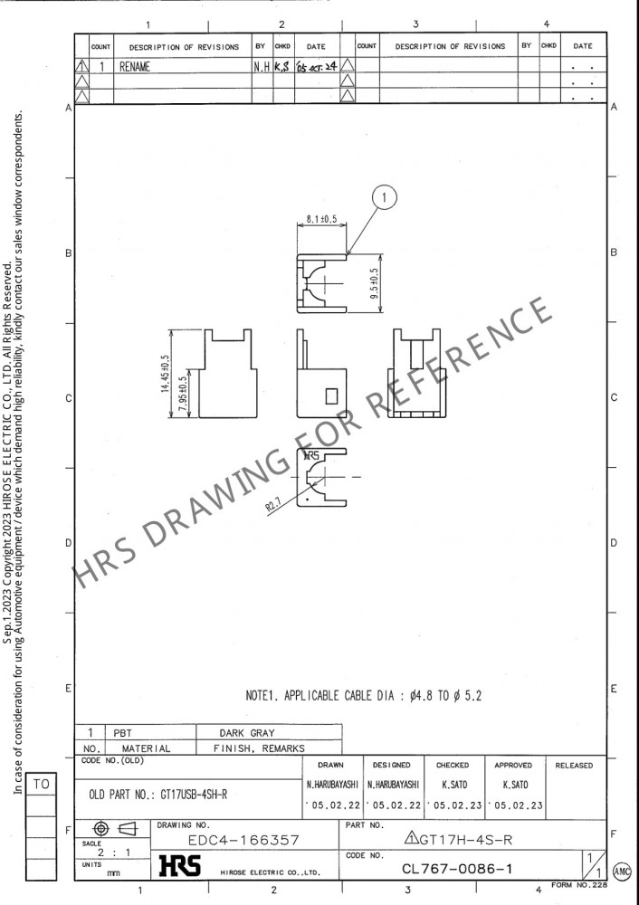 HRS GT17H-4S-R technical document preview