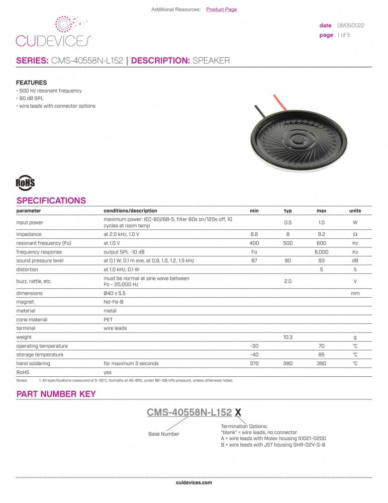CMS-40558N-L152 datasheet page 1