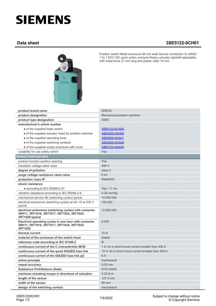 3SE51220CH01 technical document page 1