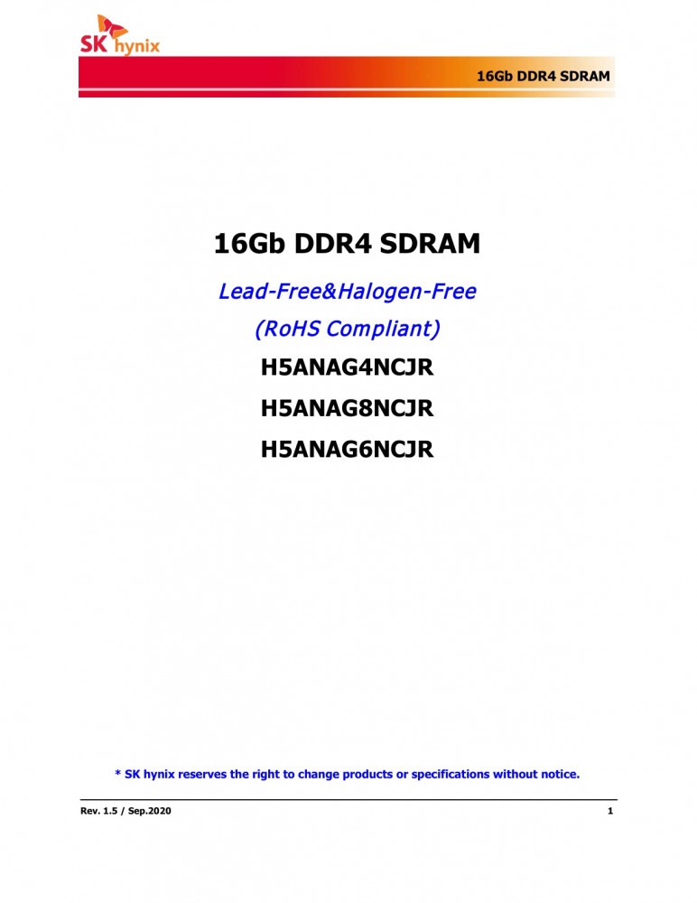 H5ANAG6NCJR-XNC datasheet page 1