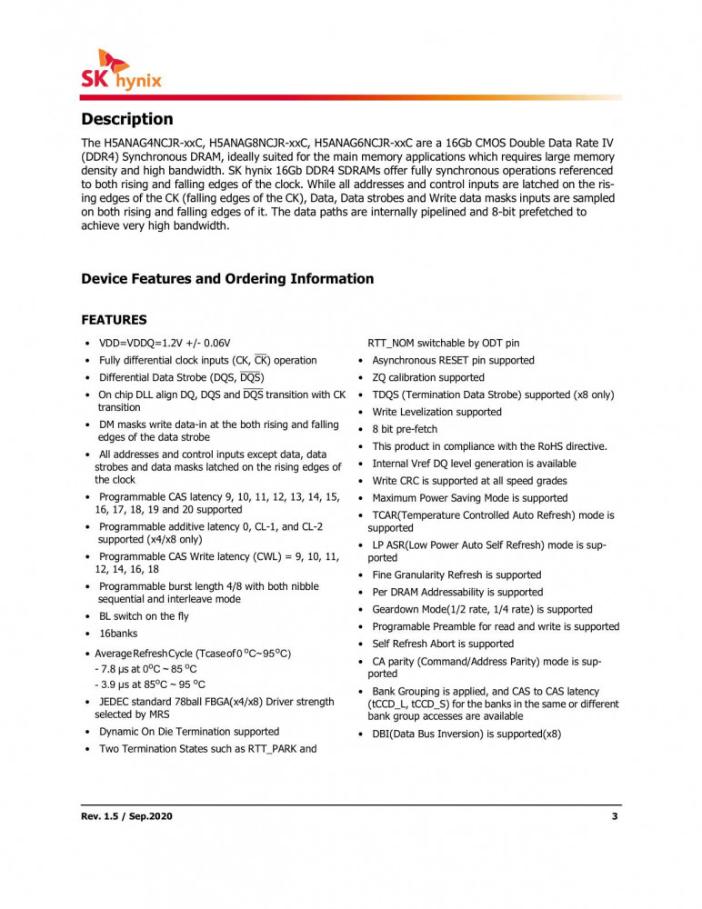 H5ANAG6NCJR-XNC datasheet page 3