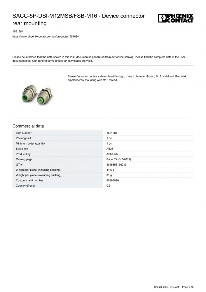 Phoenix Contact 1551684 technical document page 1