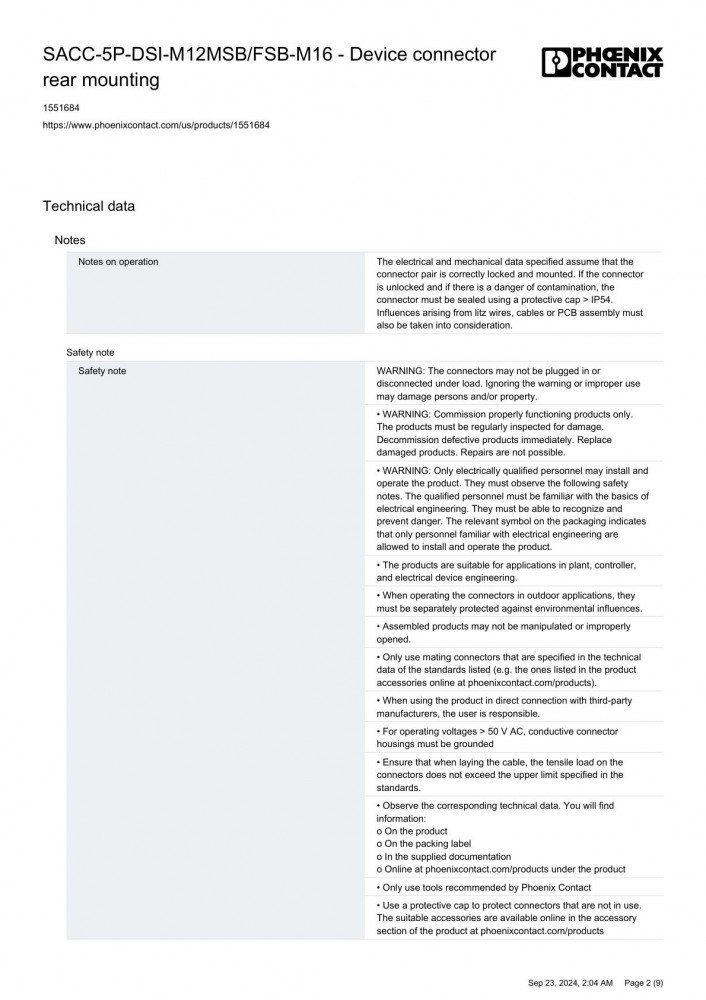 Phoenix Contact 1551684 technical document page 2