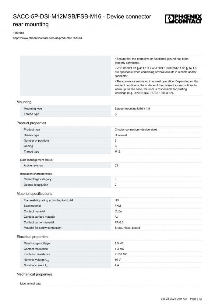 Phoenix Contact 1551684 technical document page 3