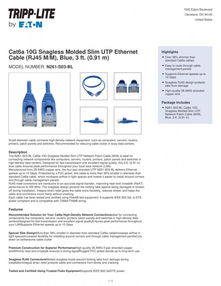 N261-S03-BL technical document page 1