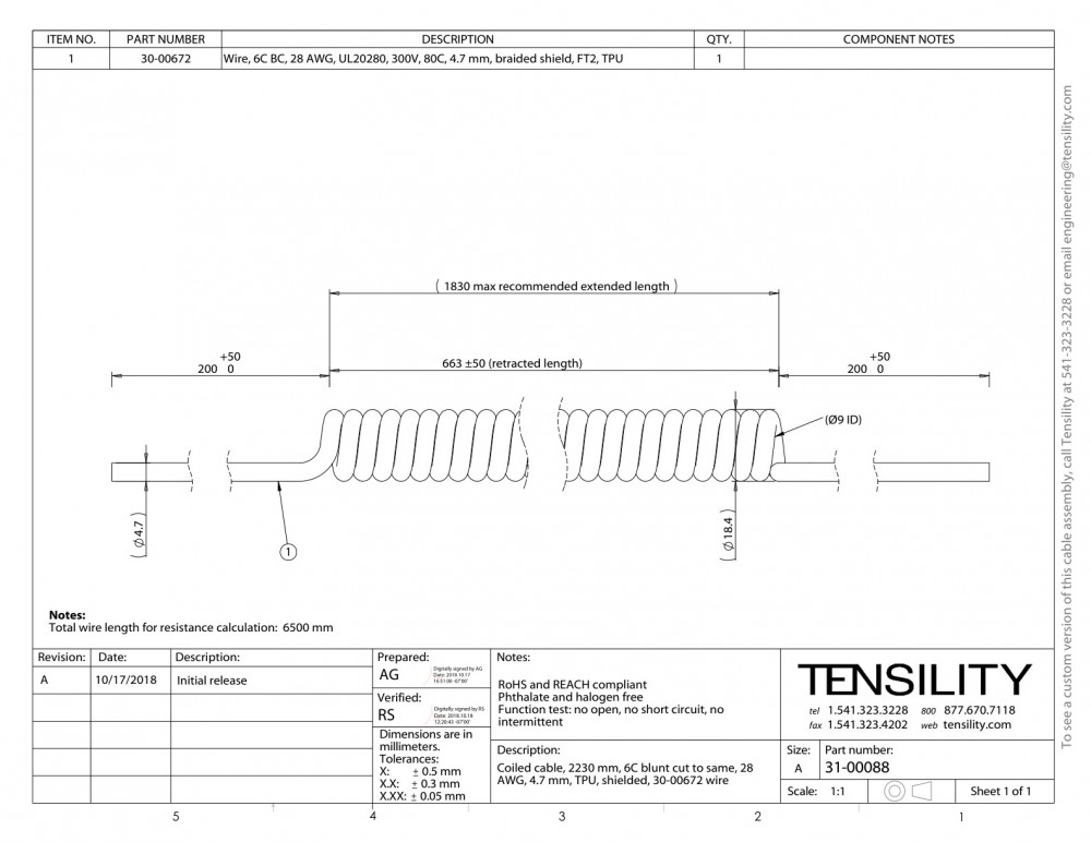 Tensility International 31-00088 cable assembly drawing
