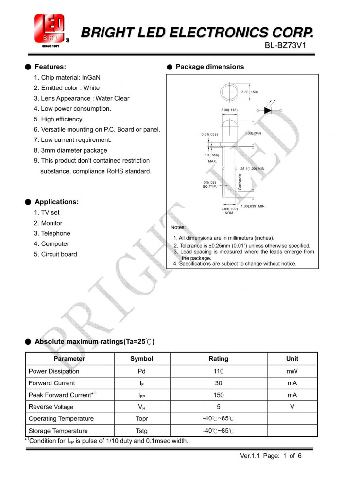 BL-BZ73V1 datasheet page 1