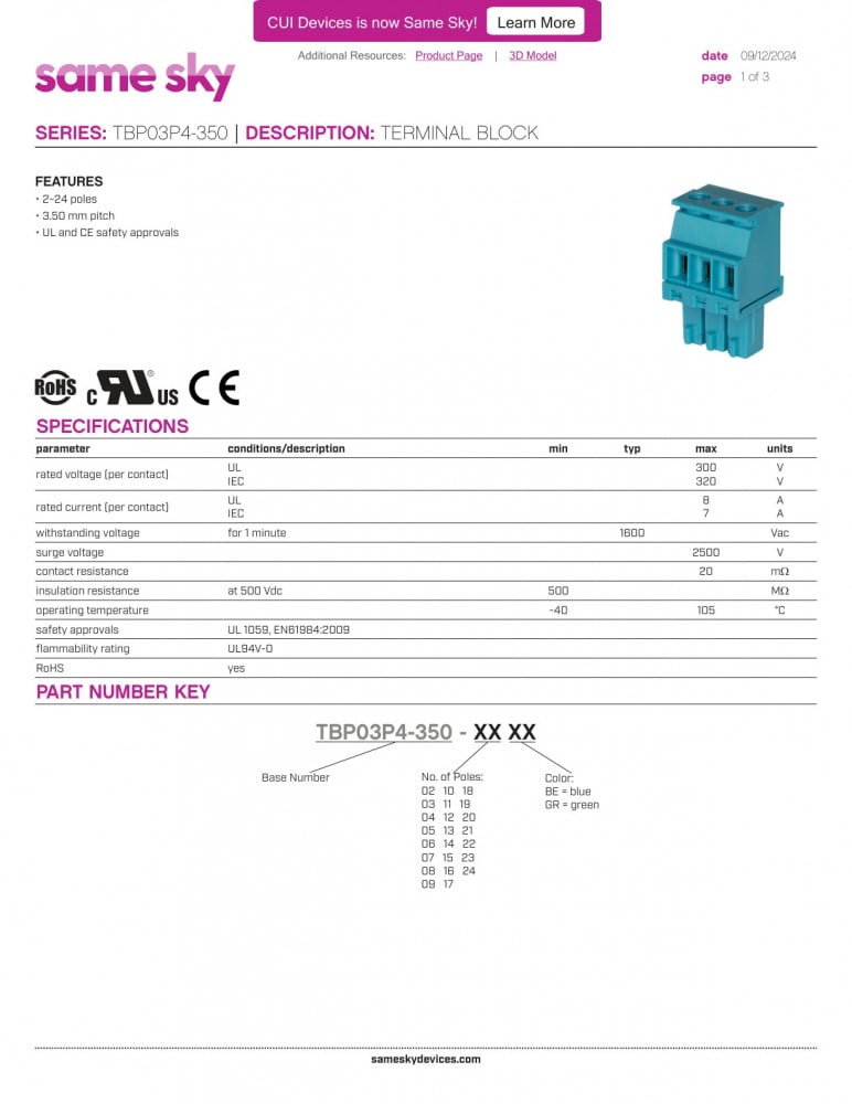TBP03P4-350 series datasheet page 1