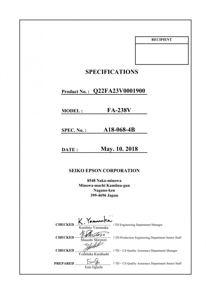 EPSON FA-238V specification page 1