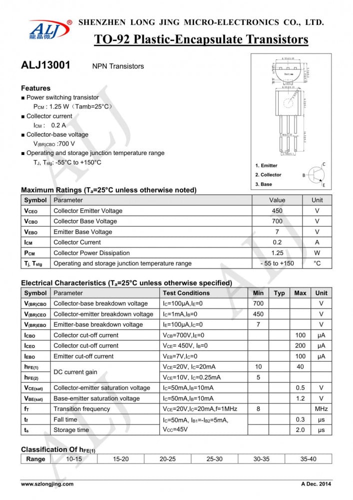 ALJ13001 datasheet page 1