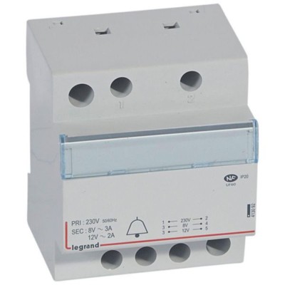 Safety transformer - 230V / 12V or 24V - 63VA - Short-circuit and overload protected - Modular 5-width rail or surface mounting
