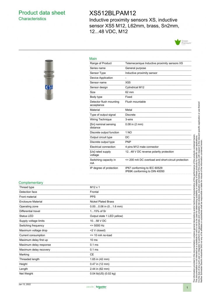XS512BLPAM12 technical document page 1