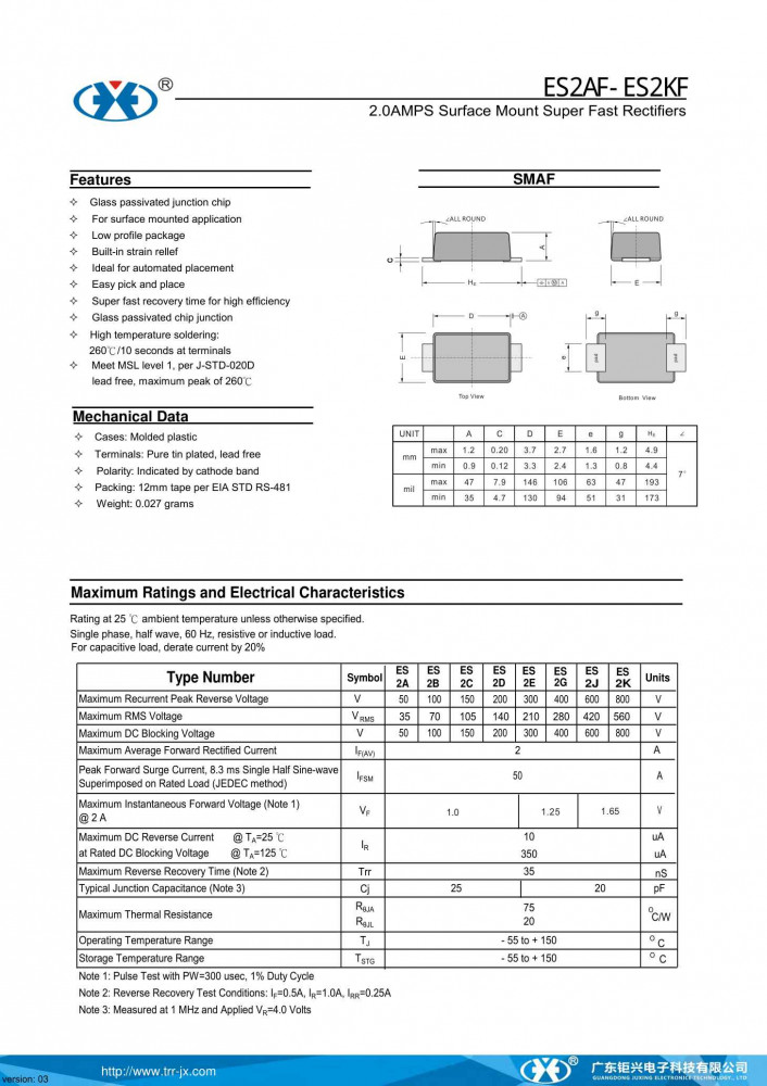 JUXING ES2DF datasheet page 1