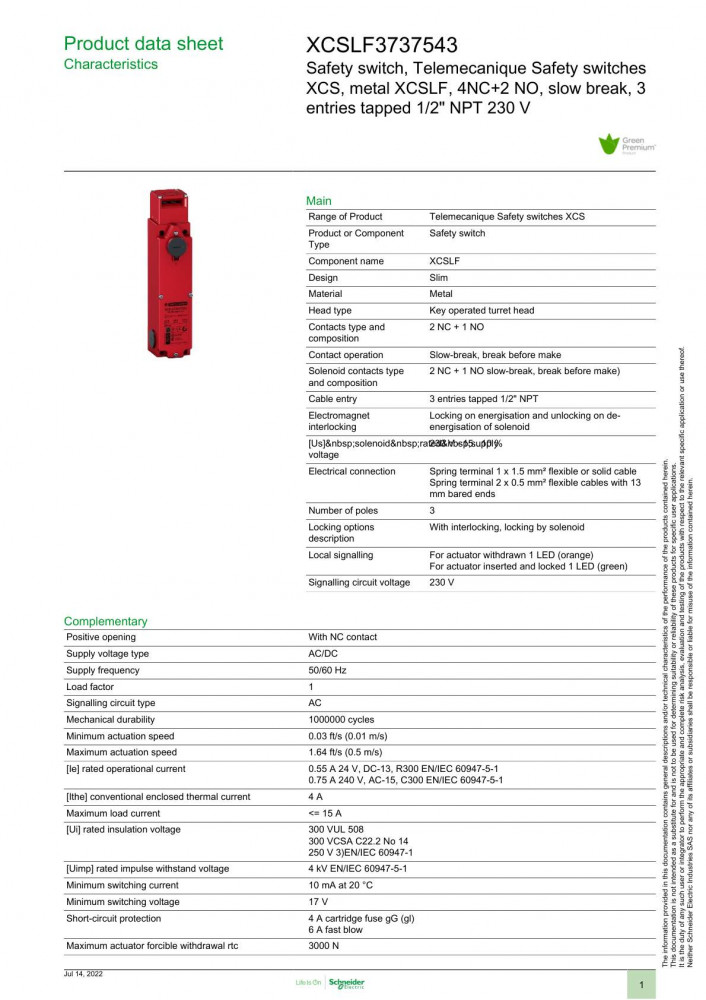 XCSLF3737543 technical document page 1