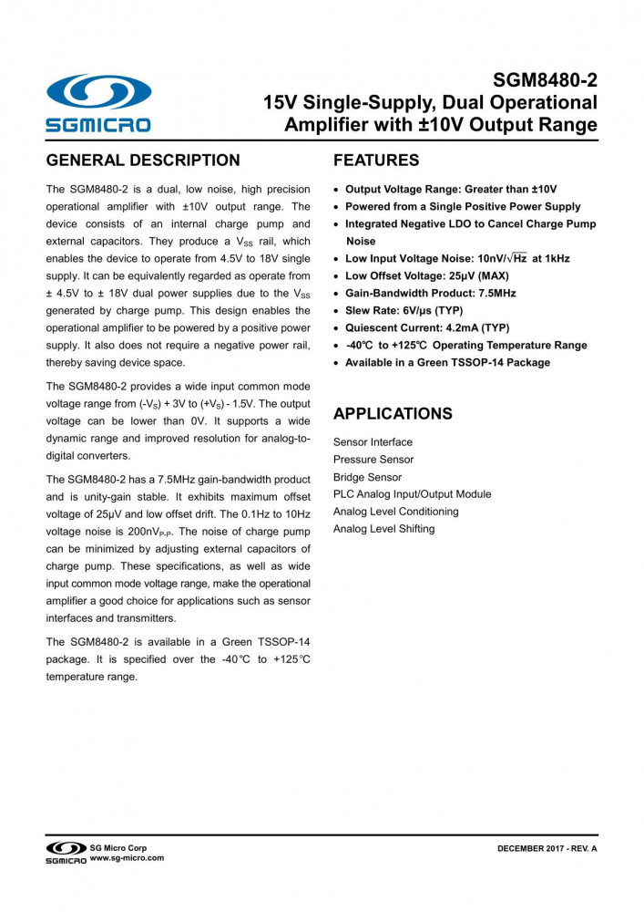 SGM8480-2 datasheet page 1