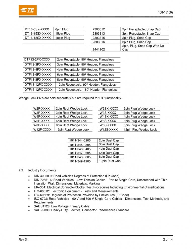 DEUTSCH DT Series specification page 2
