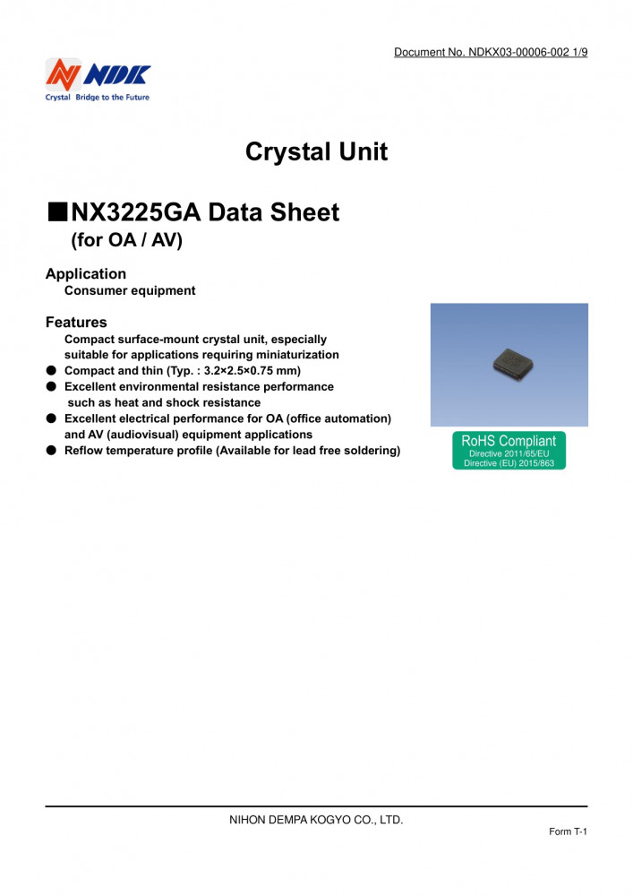 NDK STDCRG2-19.2M datasheet page 1