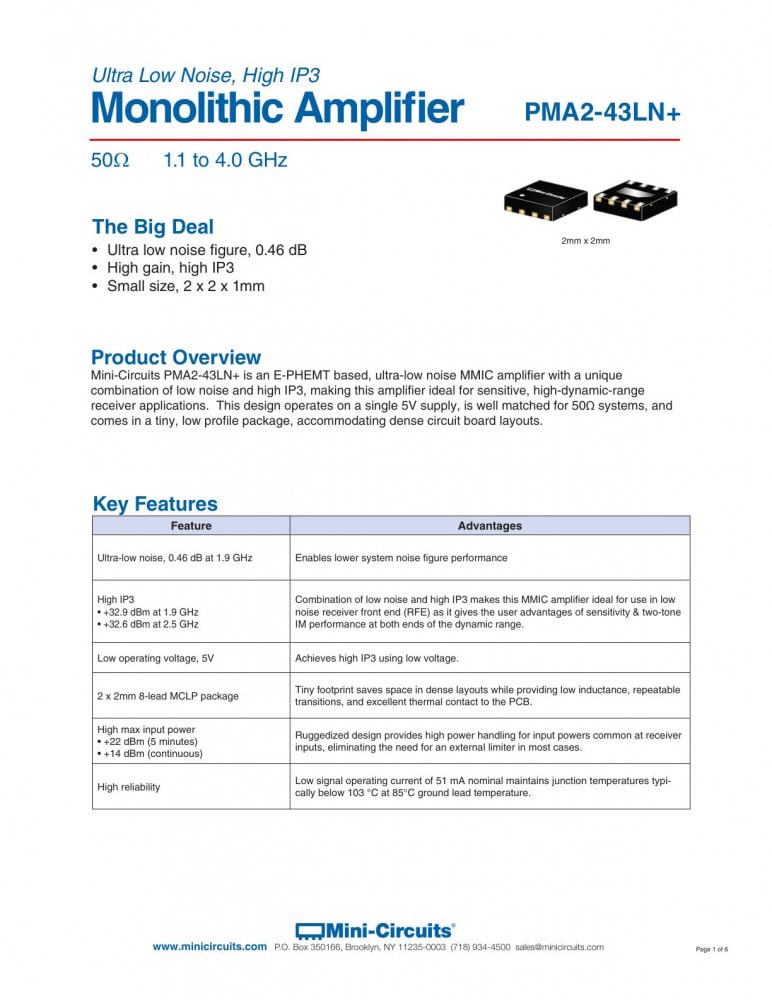 PMA2-43LN+ datasheet page 1