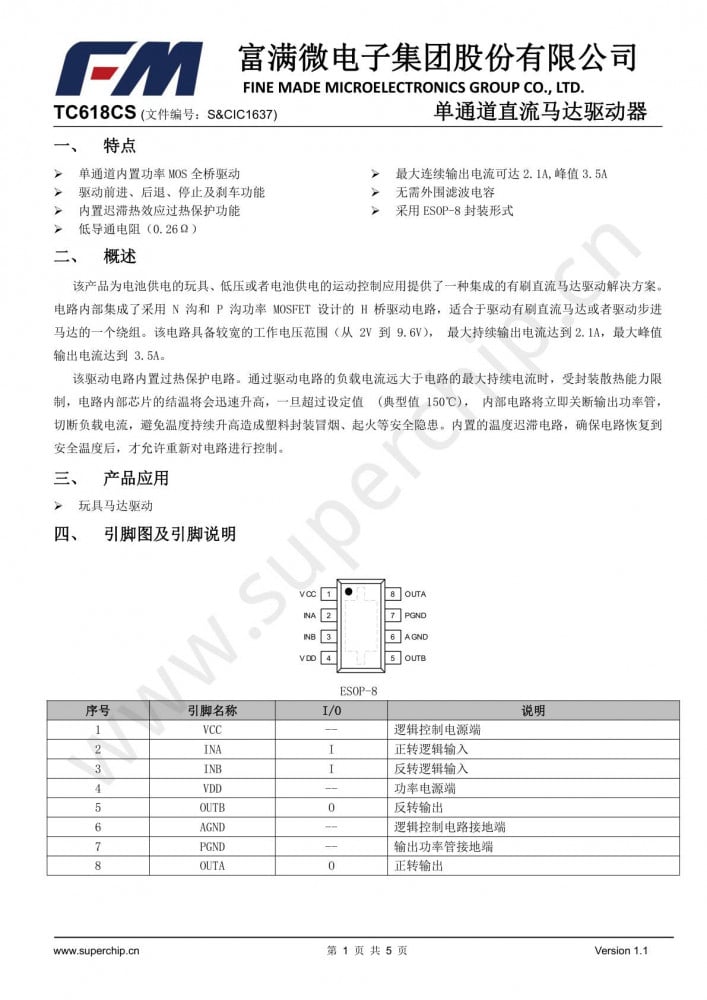TC618CS datasheet page 1