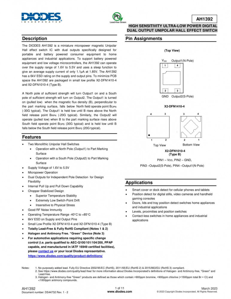 AH1392 datasheet page 1