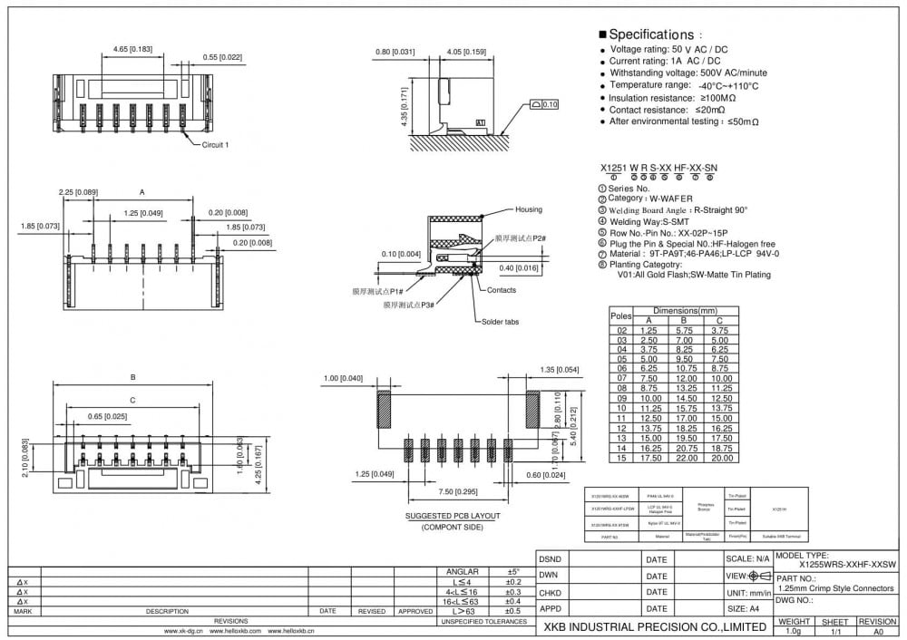 X1251WRS-08HF-LPSW technical drawing page 1