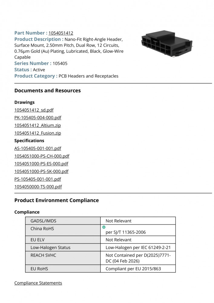 MOLEX Nano-Fit technical document page 1