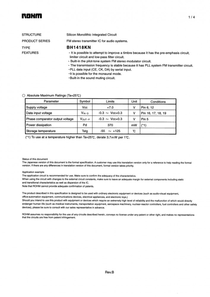 BH1418KN-E2 technical document page 1