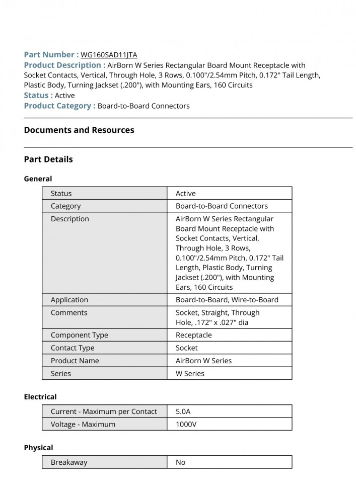 WG160SAD11JTA technical document image, page 1