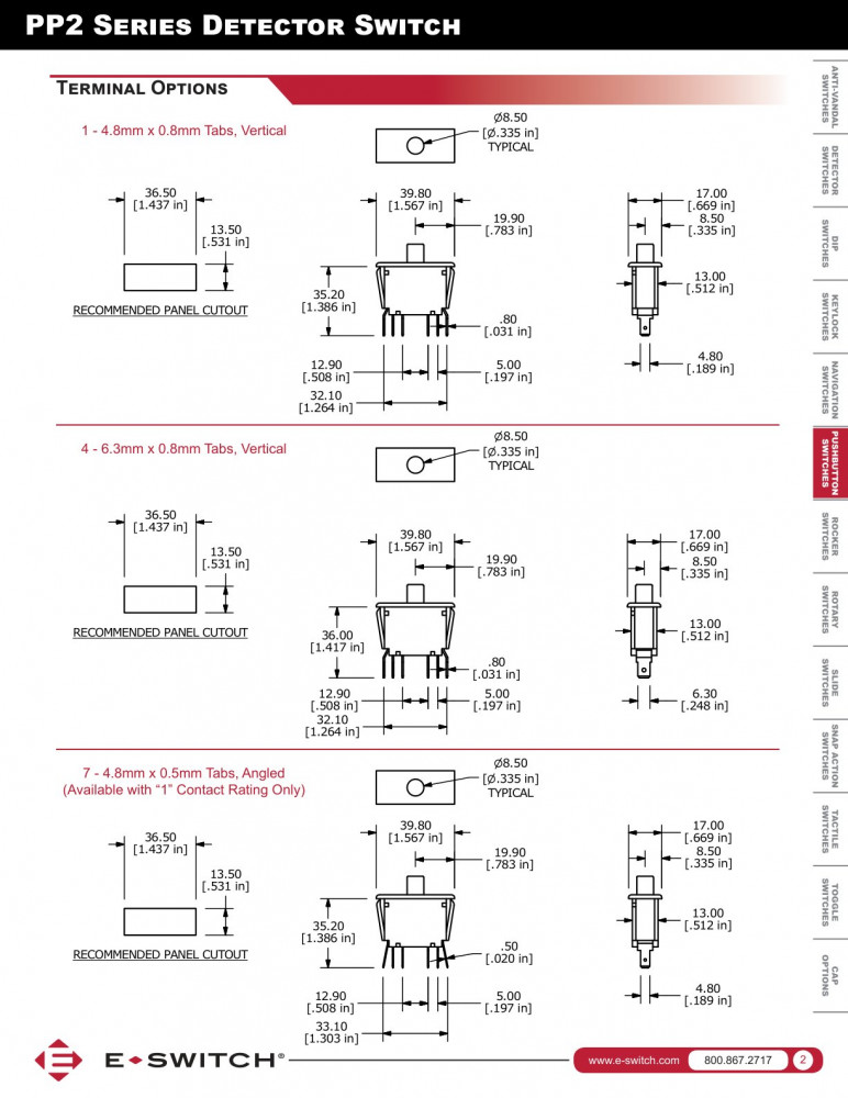 PP2 series detector switch datasheet page 2