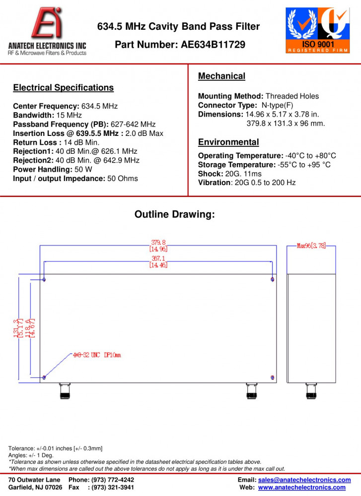 AE634B11729 technical outline drawing