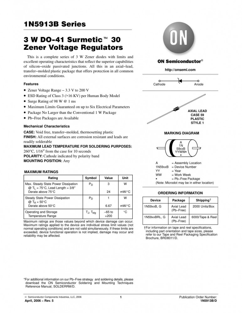1N5940B series datasheet page 1