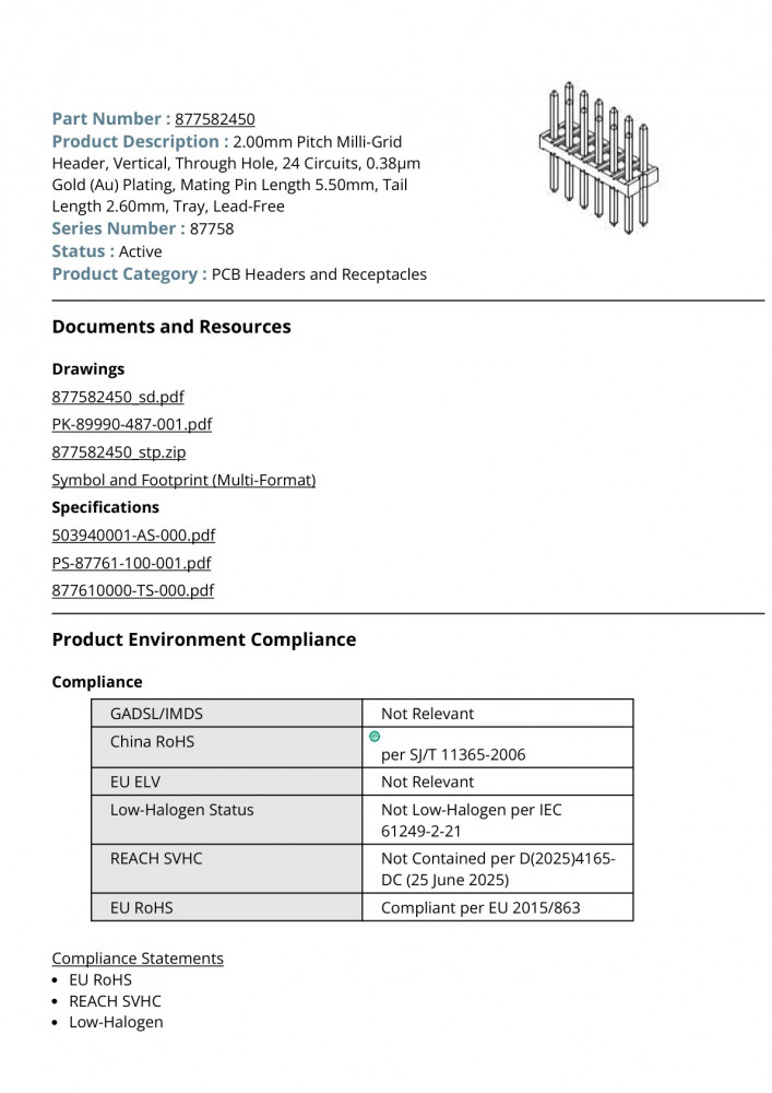 MOLEX 877582450 technical document image, page 1