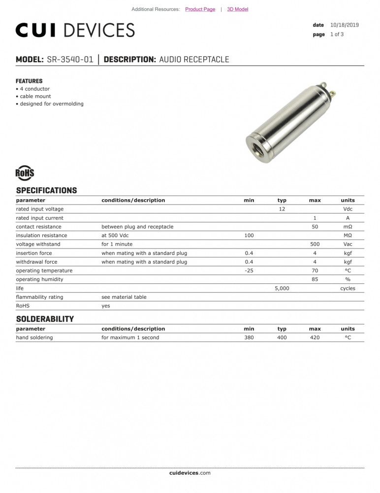 SR-3540-01 technical document page 1