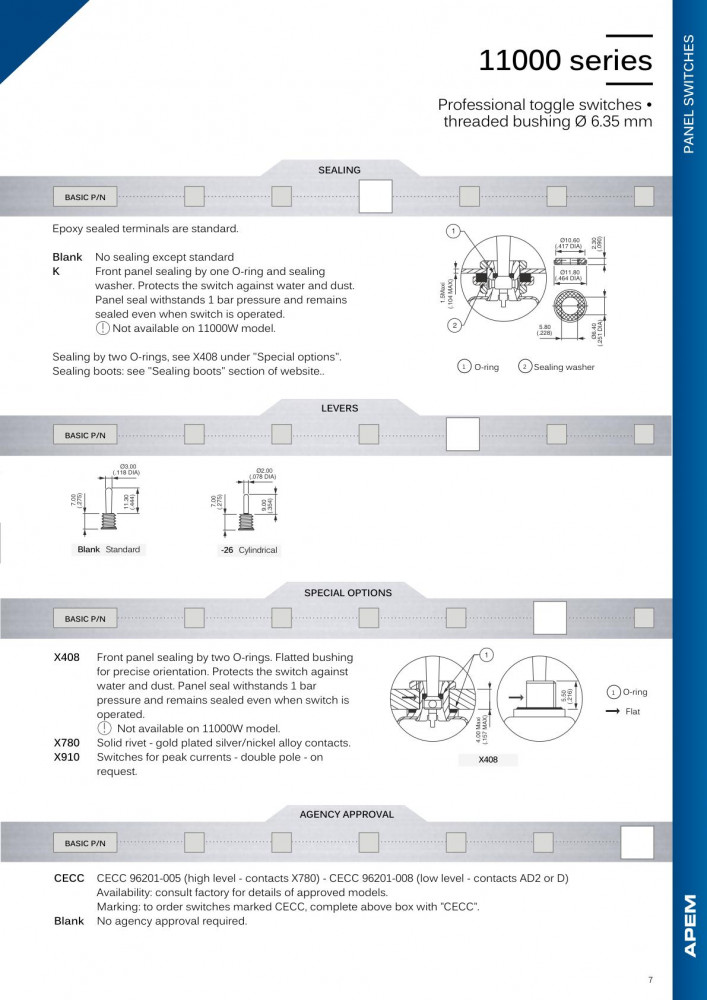 APEM 11000 series technical document, page 7