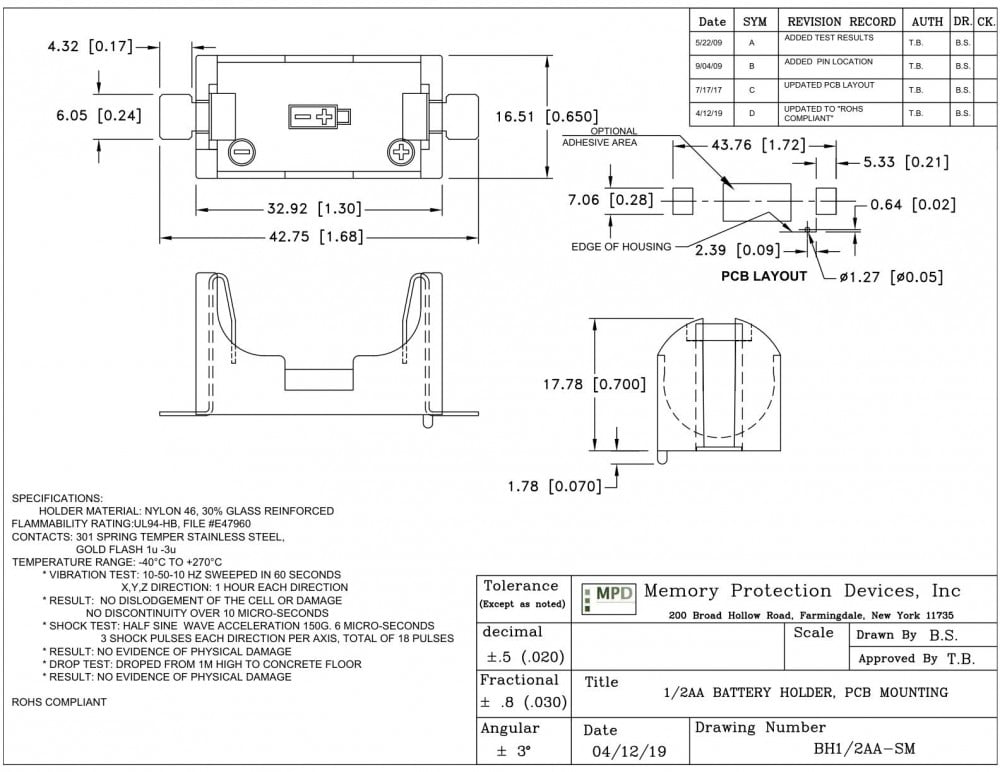 MPD BH1/2AA-SM technical drawing