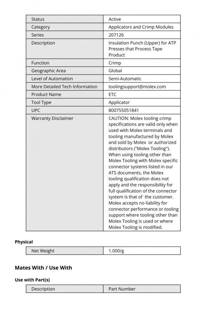 Product documentation page 2 for Molex 190270051