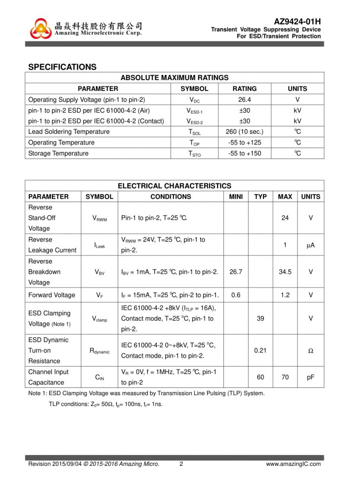 AZ9424-01H datasheet page 2