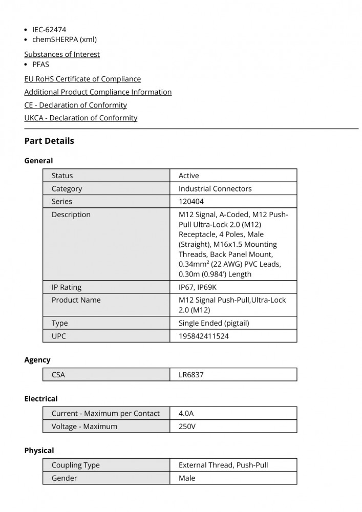 Molex UL 2.0 U12 product specification page 2