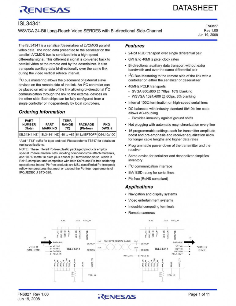 ISL34341INZ datasheet page 1