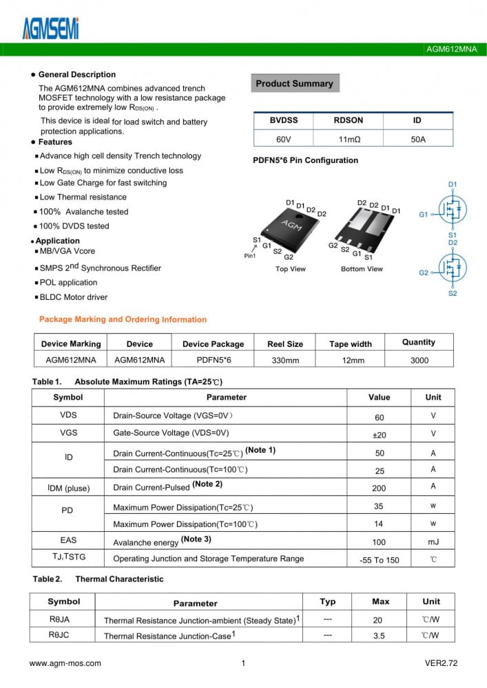 AGM612MNA datasheet page 1